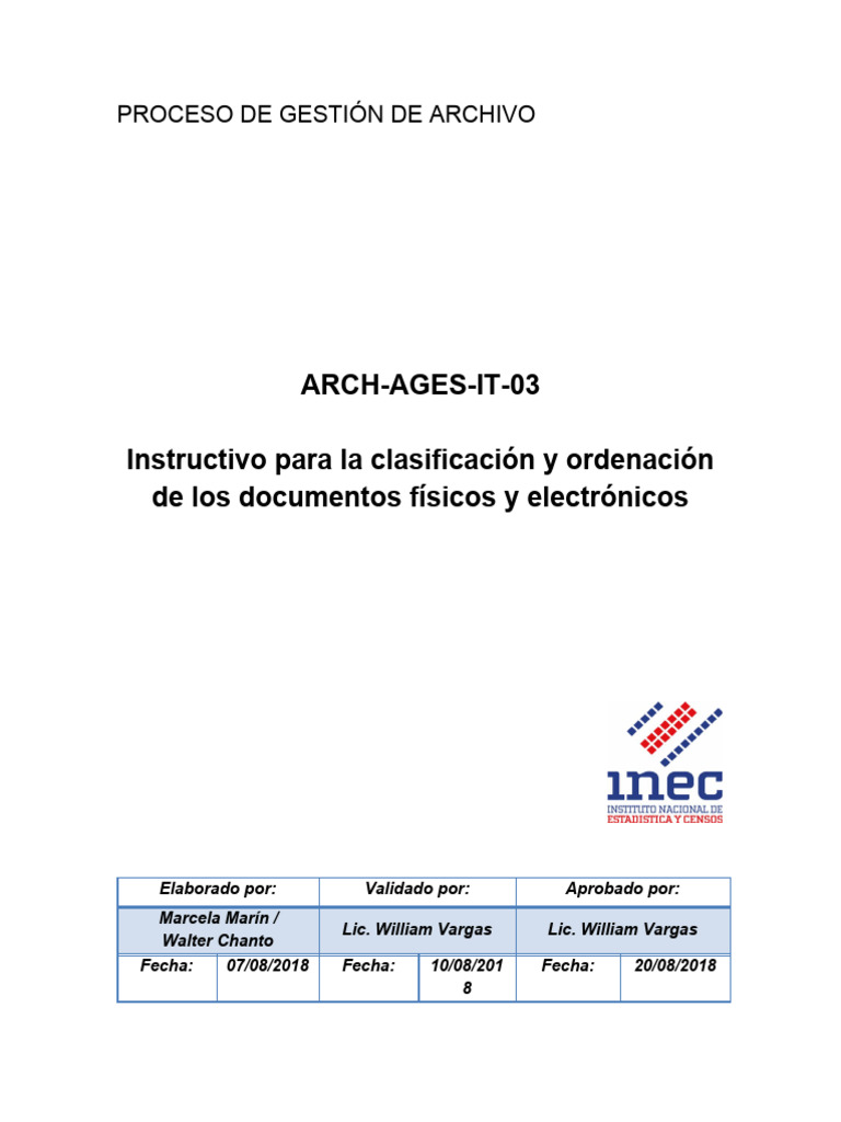 ARCH-AGES-IT-03 Instructivo para Clasificacion y Ordenacion Fã S y Elect | PDF | Archivo de ...