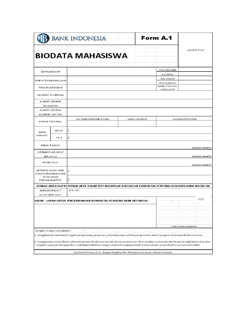 Form A1 Bank Indonesia 1 | PDF