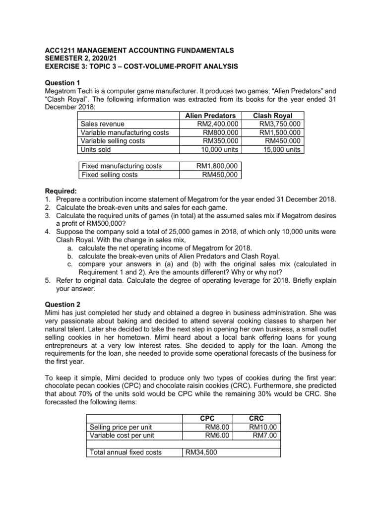 8. MAF CVP MULTIPLE PRODUCTS EXERCISE 3 - TOPIC 3 | Download Free PDF | Subscription Business ...
