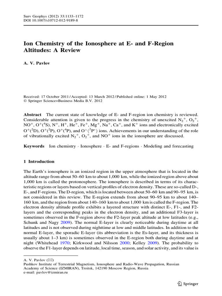 Ion Chemistry | PDF | Ionosphere | Reaction Rate Constant