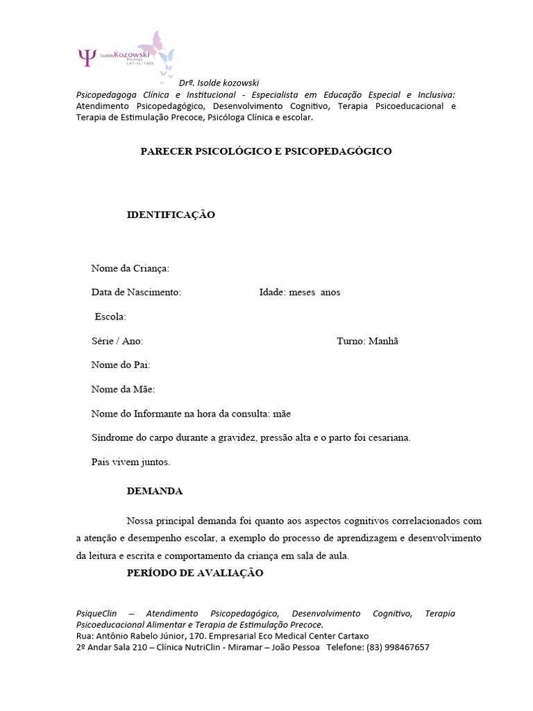 Devolutiva Modelo para Usar. Com Meus Dados | PDF | Educação Especial ...