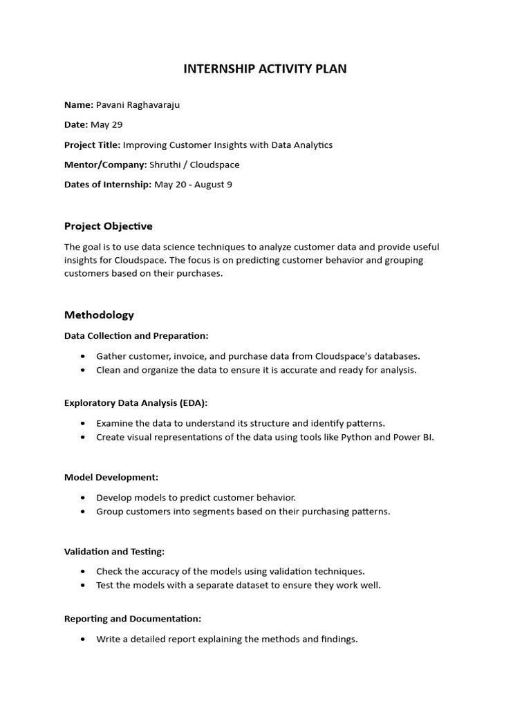 Internship Activity Plan | PDF | Data Analysis | Data