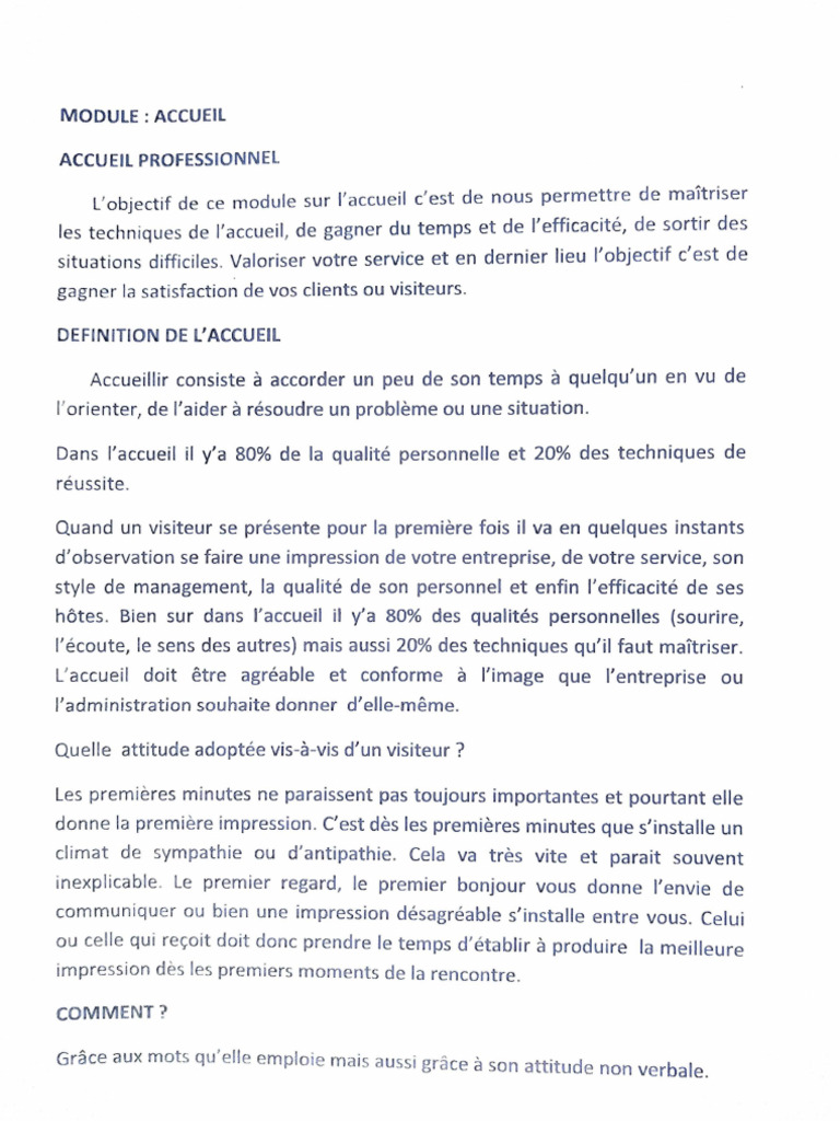 Cours de Technique D'accueil-1 | PDF | la communication