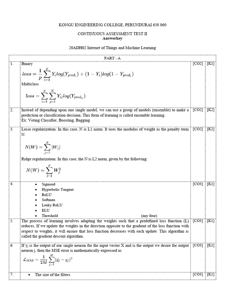 answerkey | Download Free PDF | Applied Mathematics | Machine Learning