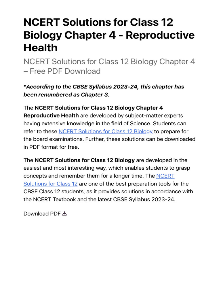 NCERT Solutions for Class 12 Biology Chapter 4 Reproductive Health ...