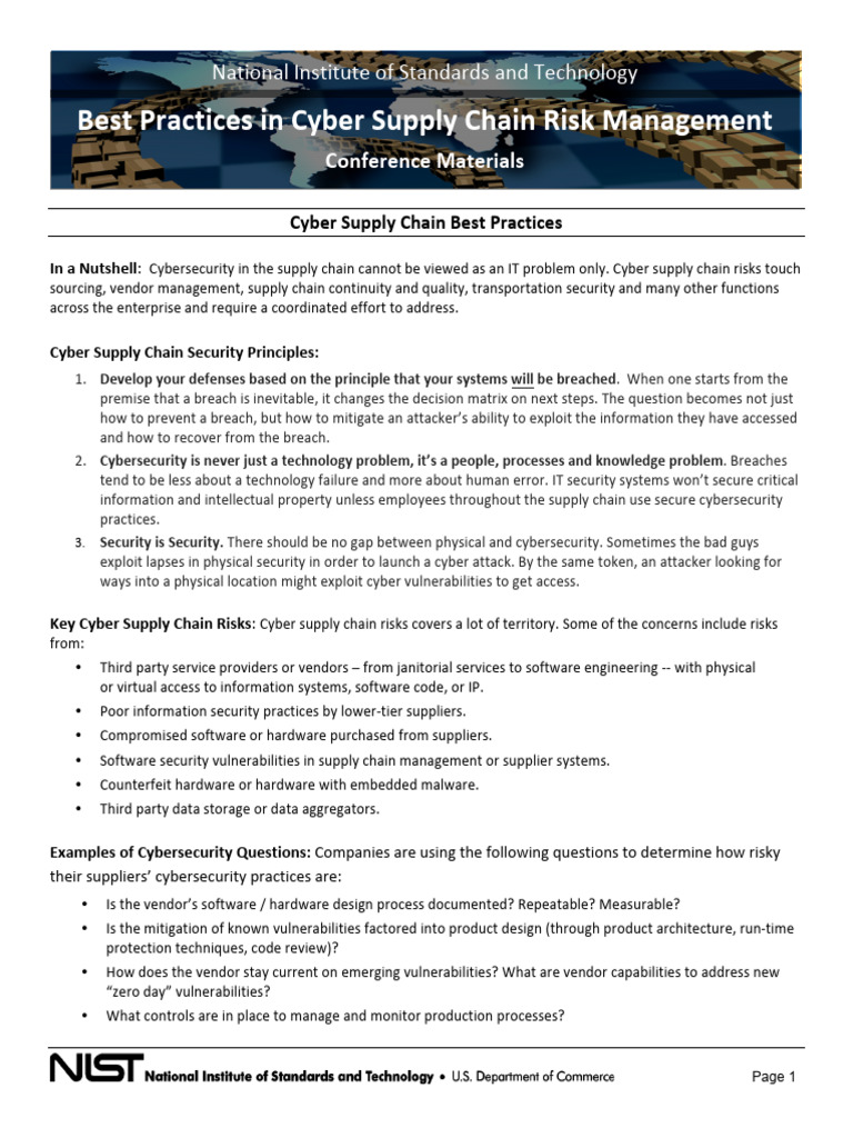 Workshop Brief On Cyber Supply Chain Best Practices | PDF | Security | Computer Security