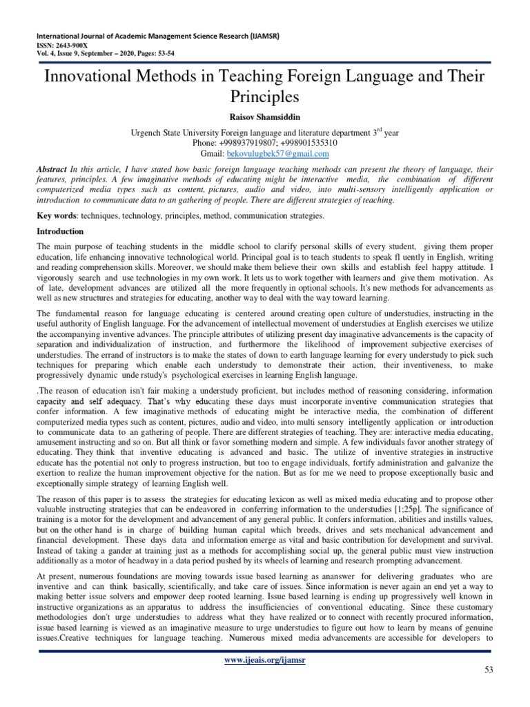 Innovational Methods in Teaching Foreign Language and Their Principles ...