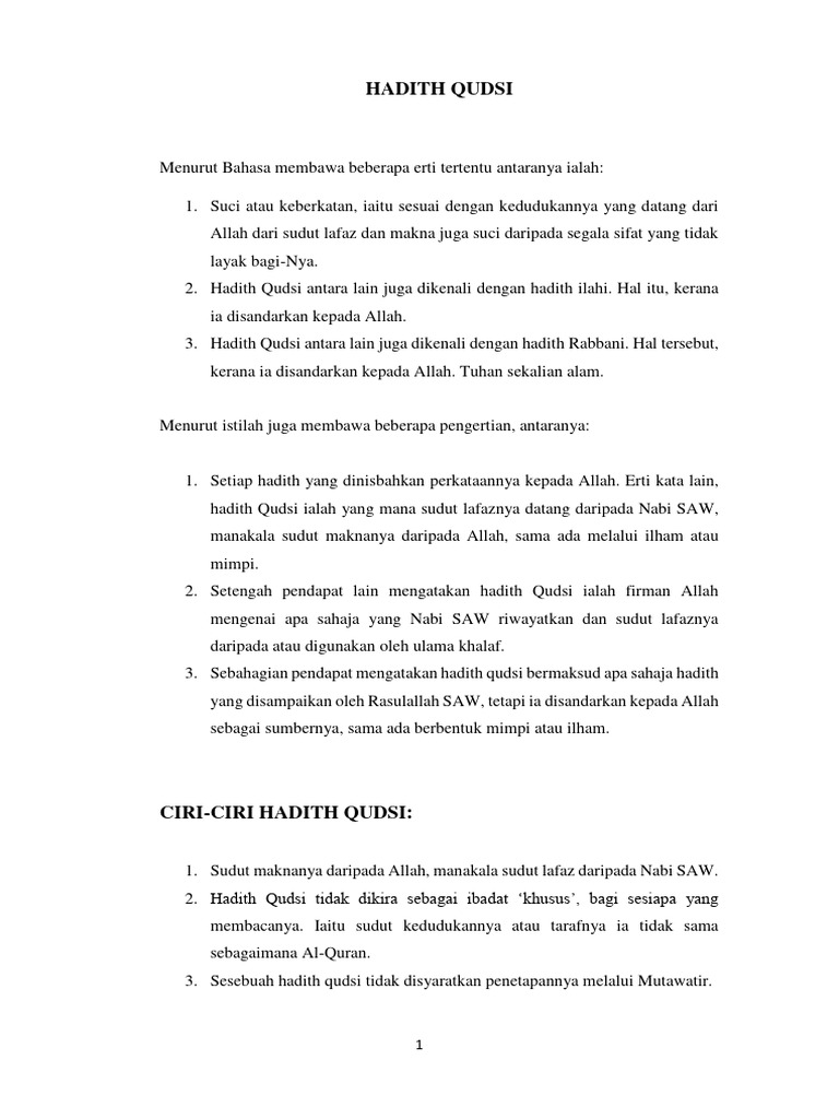 2.kelas Hadith Dan Ulum Hadith-Tajuk Hadith Qudsi PDF | PDF