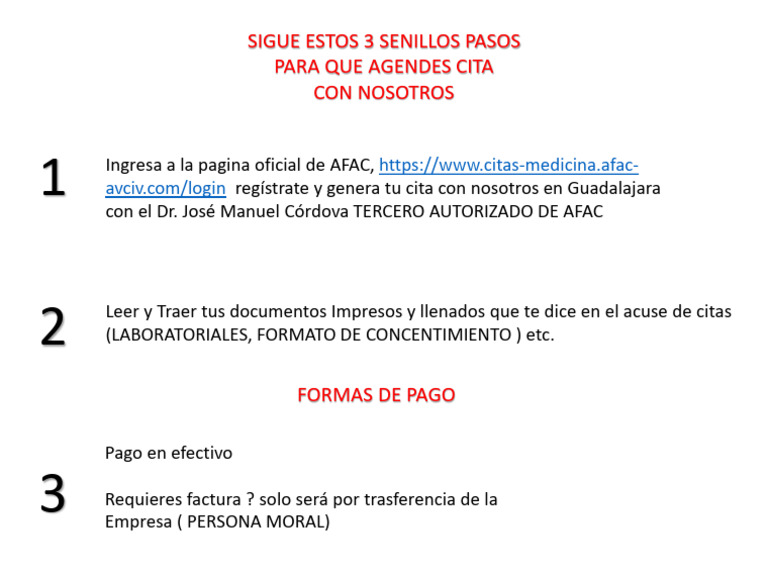 Pasos para citas afac | PDF