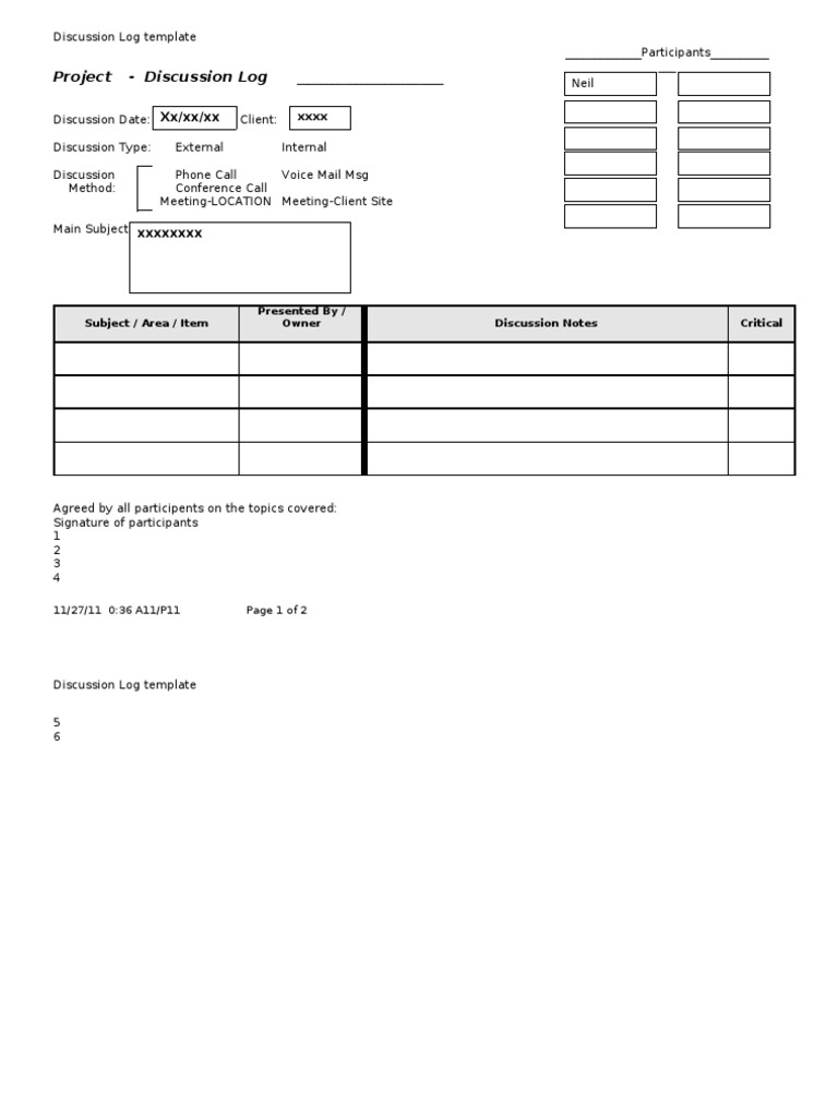 Discussion Log Template | PDF | Art | Computers