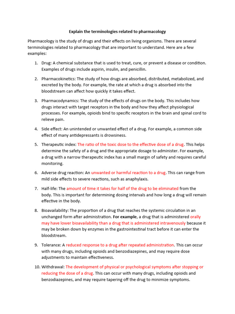 Basic Pharma Terminologies | PDF | Dose (Biochemistry) | Chemistry
