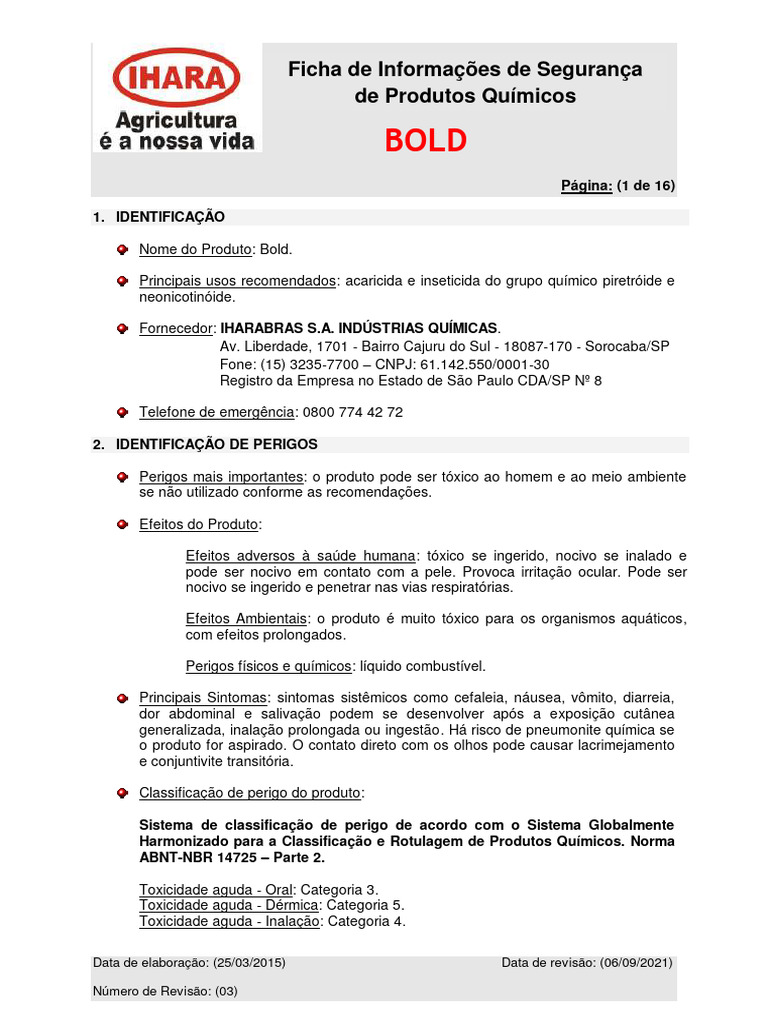 Bold Fispq Rev03 | PDF | Embalagem e rotulagem | Primeiros socorros