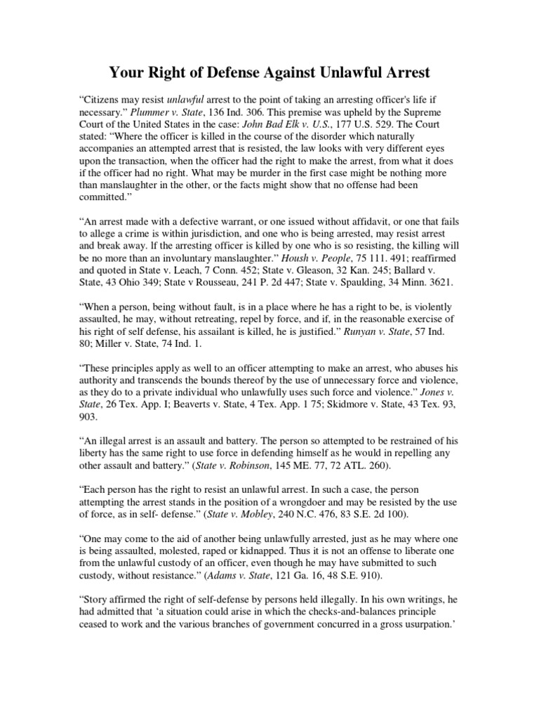 Your Right of Defense Against Unlawful Arrest | PDF | Arrest | Murder