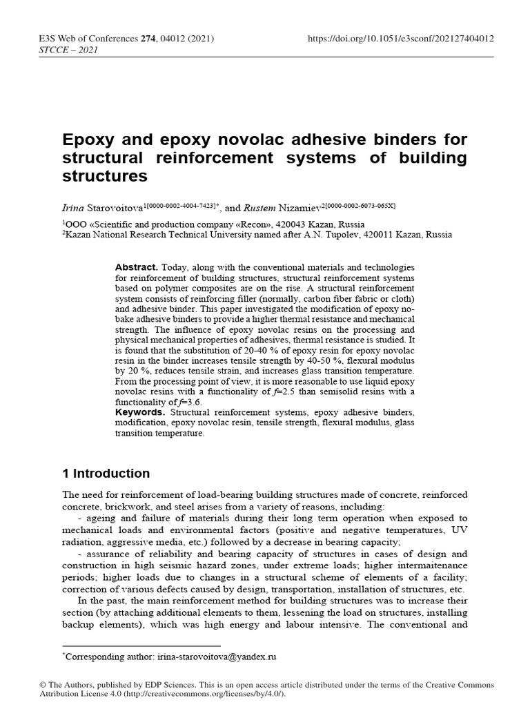 Epoxy and epoxy novolac adhesive binders for structural reinforcement ...