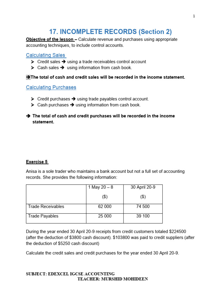 Incomplete Records Part B | PDF | Accounts Payable | Credit