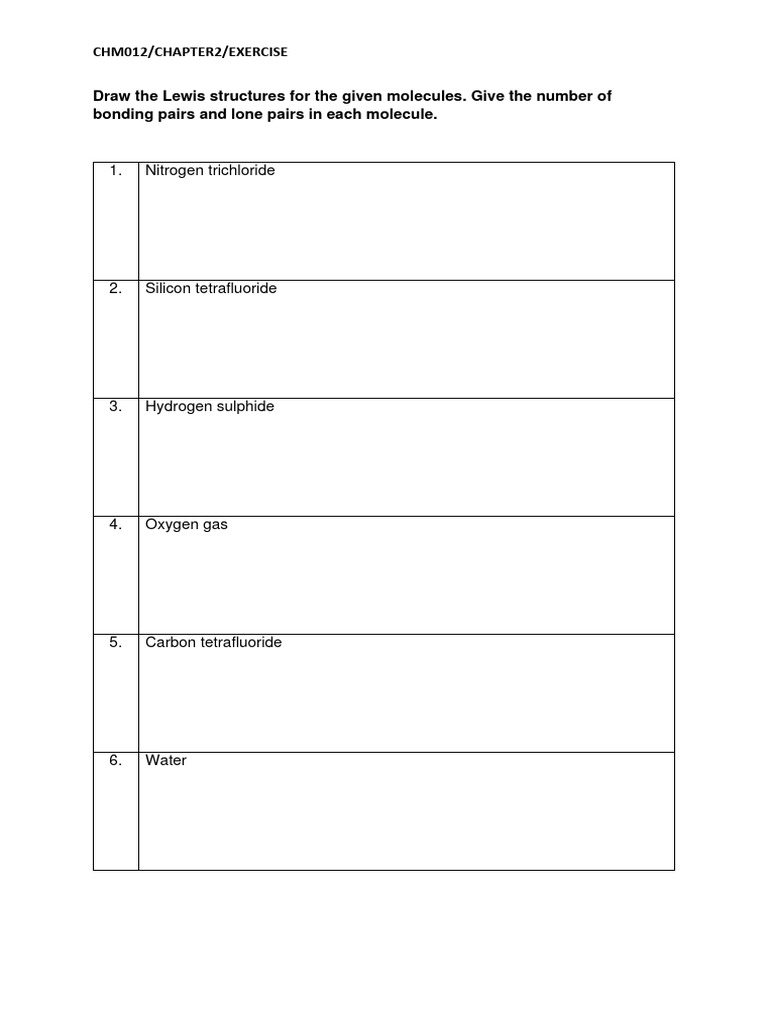 Chemistry Lewis Structures Exercise | PDF | Science & Mathematics