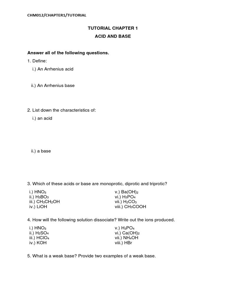 Tutorial Chapter 1 (Acid and Base) | PDF | Acid | Hydroxide