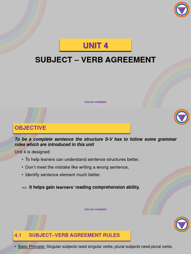 Unit 4_SUBJECT – VERB AGREEMENT | Download Free PDF | English Grammar ...