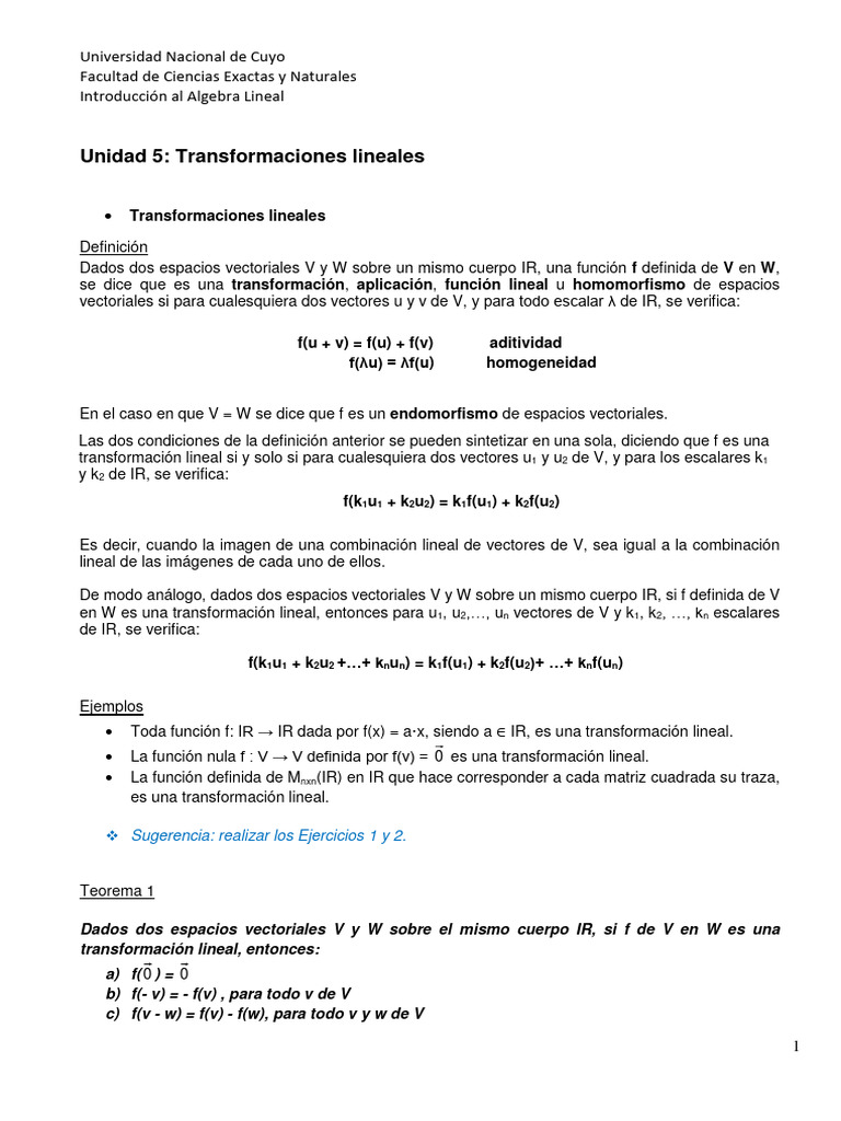 5. Transformaciones lineales | Descargar gratis PDF | Mapa lineal | Espacio vectorial