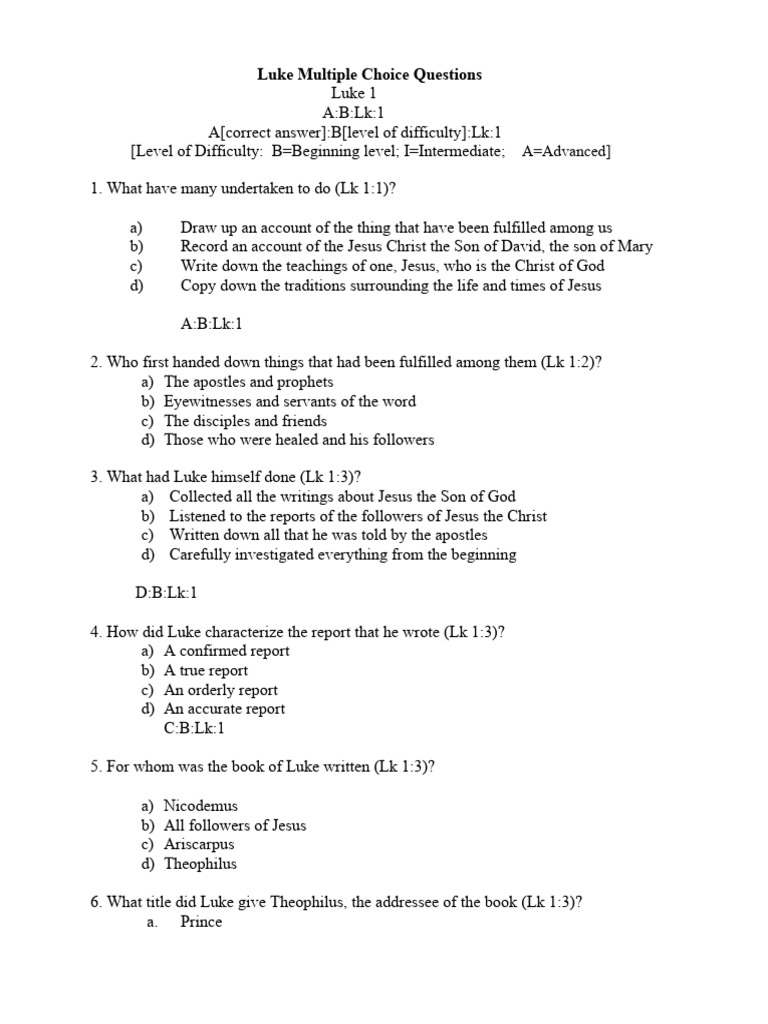 03 Luke MC Questions | PDF | Jesus | Herod Antipas