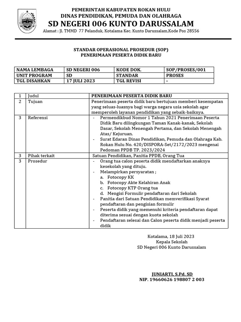 Sop PPDB SD 006 | PDF