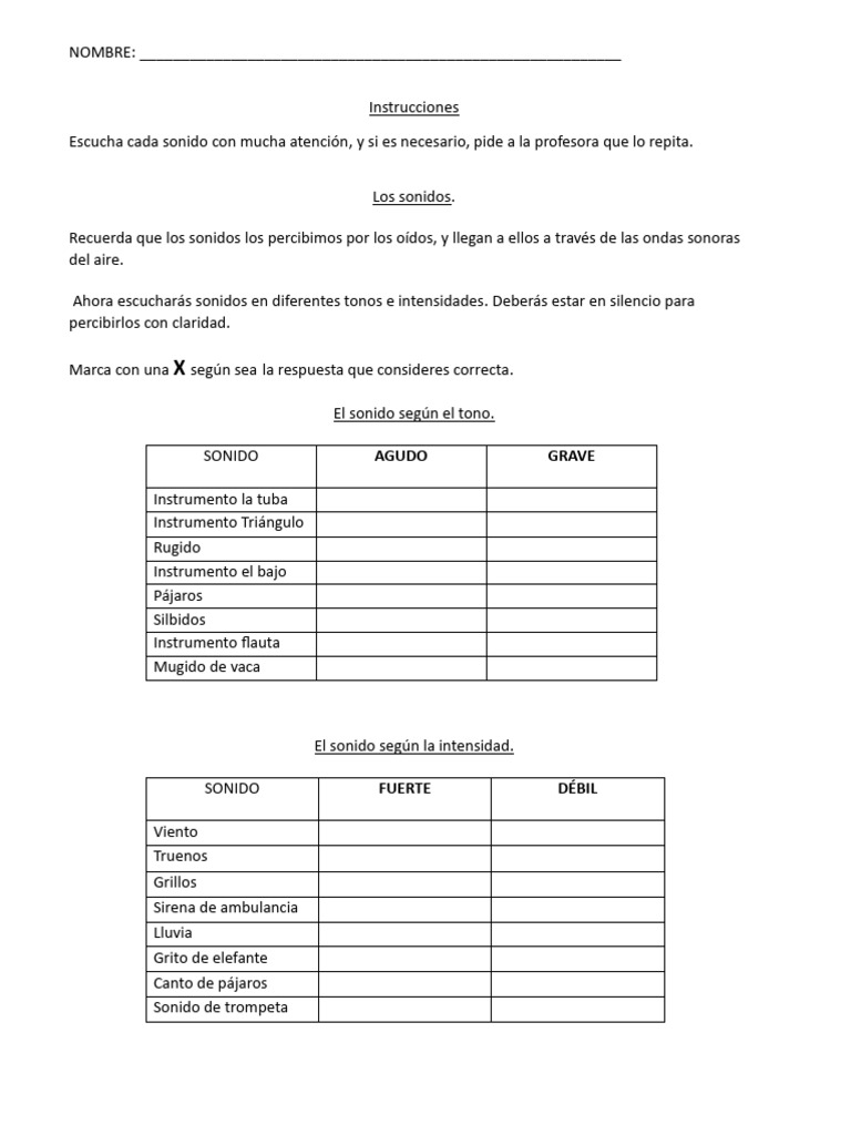 Evaluación de Sonidos: Tono e Intensidad | PDF | Artes del Lenguaje y ...