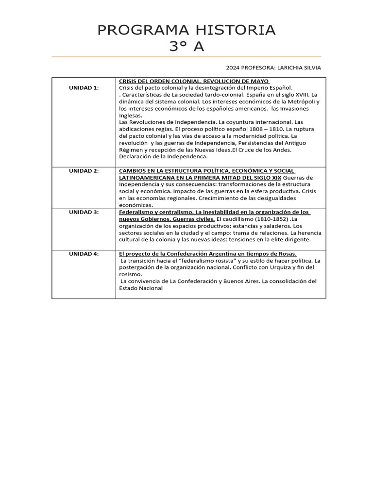 Programa Historia 3 2024 | PDF