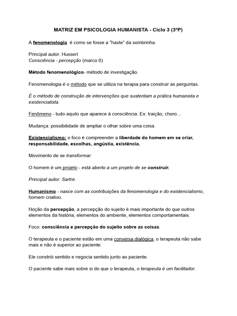 Matriz Humanista - Ciclo 3 (3ºP) | PDF | Terapia Gestalt ...