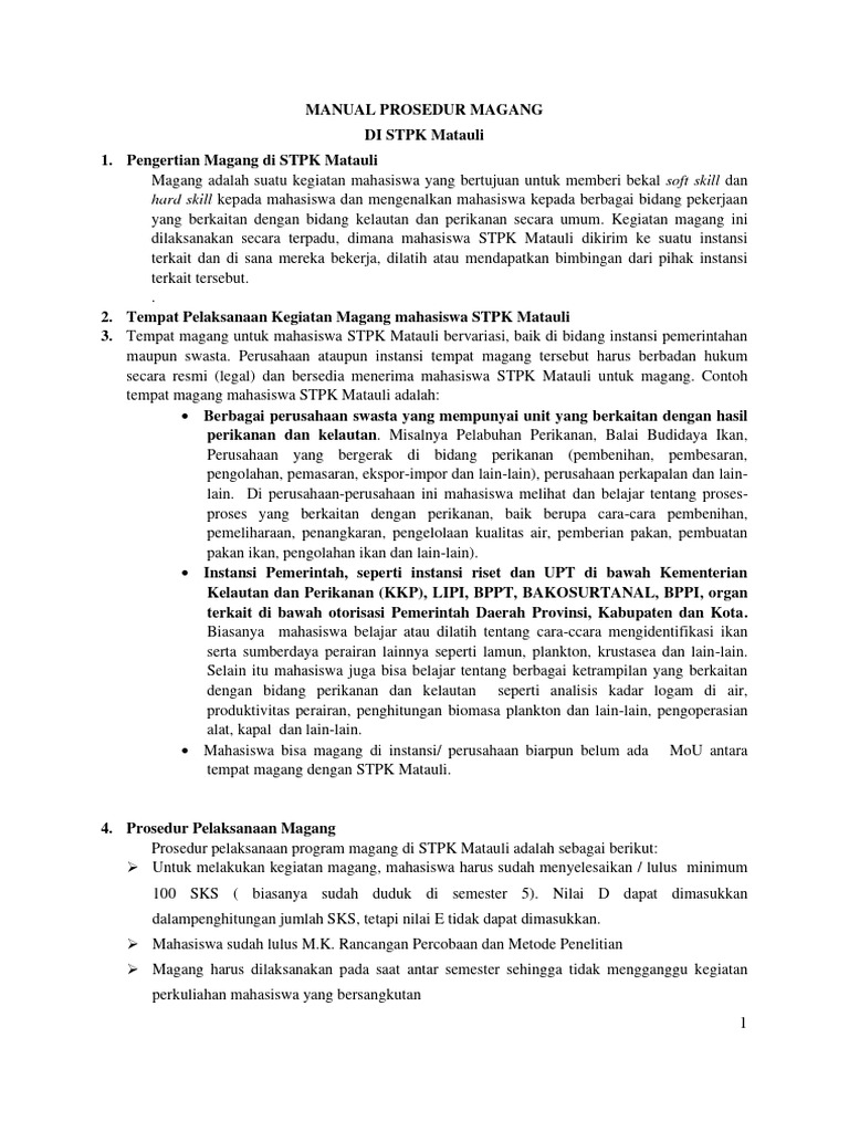 Prosedur Magang STPK Matauli | PDF