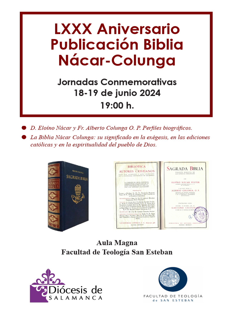 Cartel Oficial Jornadas LXXX Aniversario Biblia Nácar Colunga | PDF