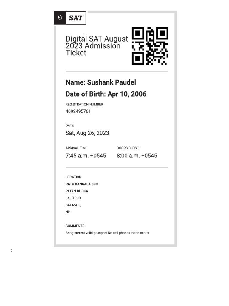 SAT Admission Ticket | PDF