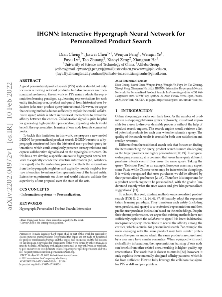 IHGNN - Interactive Hypergraph Neural Network For Personalized Product Search | PDF | Art ...