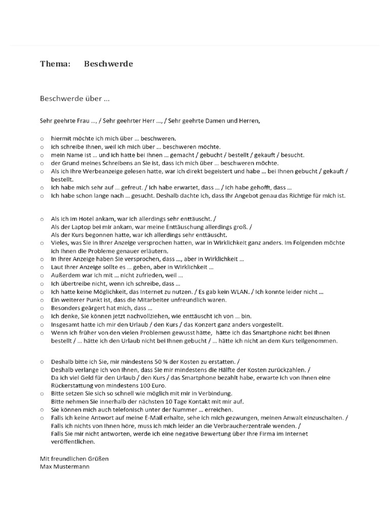 Redemittel Schreiben TELC B2 | PDF