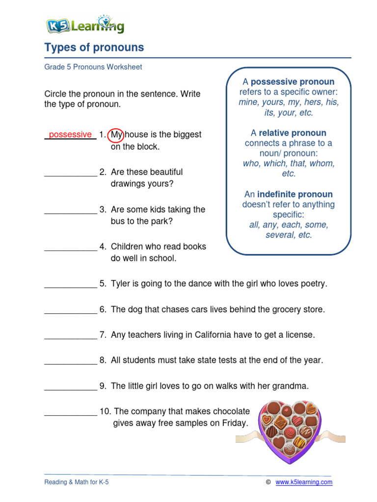 Grade 5 Types of Pronouns B | PDF | Pronoun | Semantics