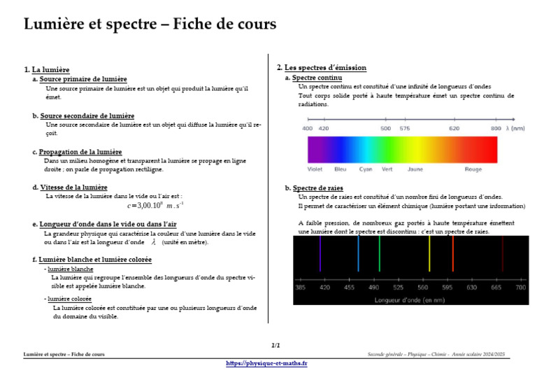 Lumière et spectres en physique-chimie | PDF | Spectre ...