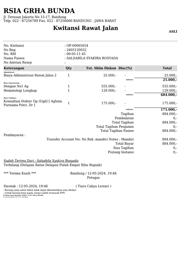 Contoh invoice RS | PDF