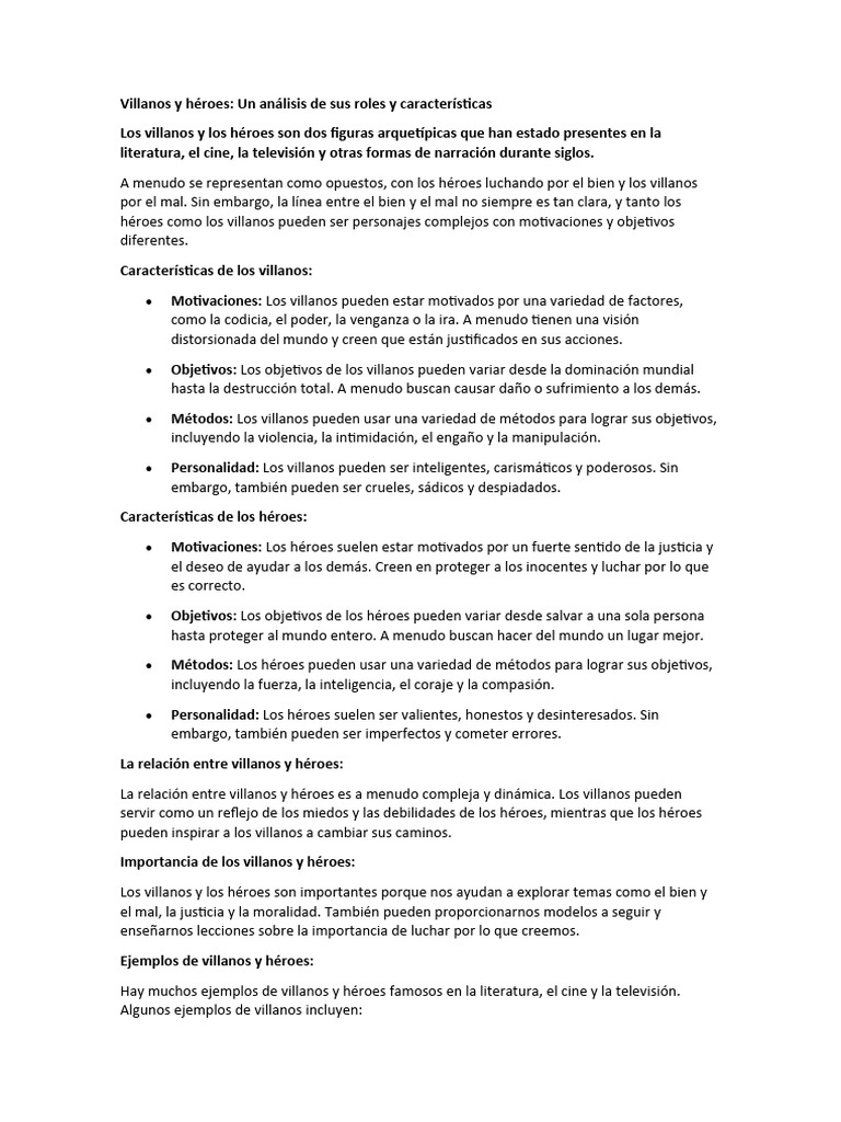 Villanos y héroes: Roles y características | PDF