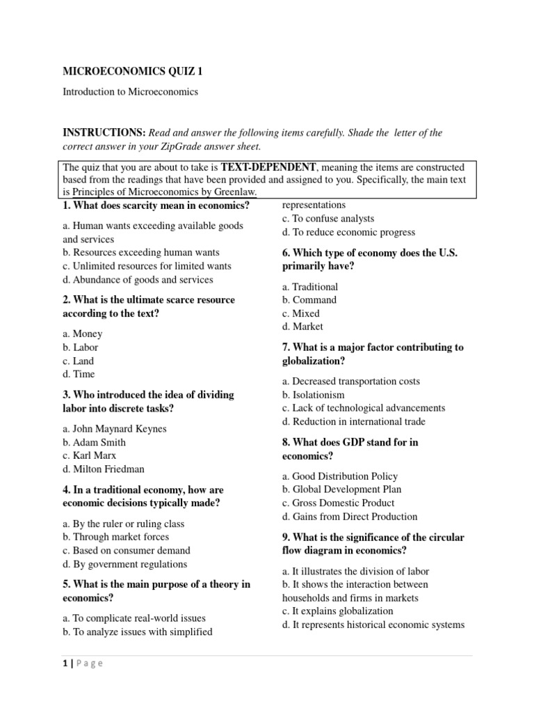 MICROECON - Quiz 1 - Introduction To Microeconomics | PDF | Economies | Market (Economics)