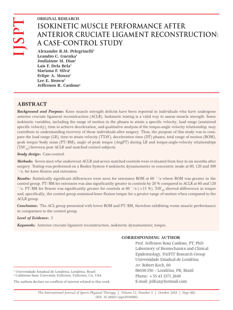ISOKENTIC MUSCLE TESTING ACL | PDF | Knee | Musculoskeletal System