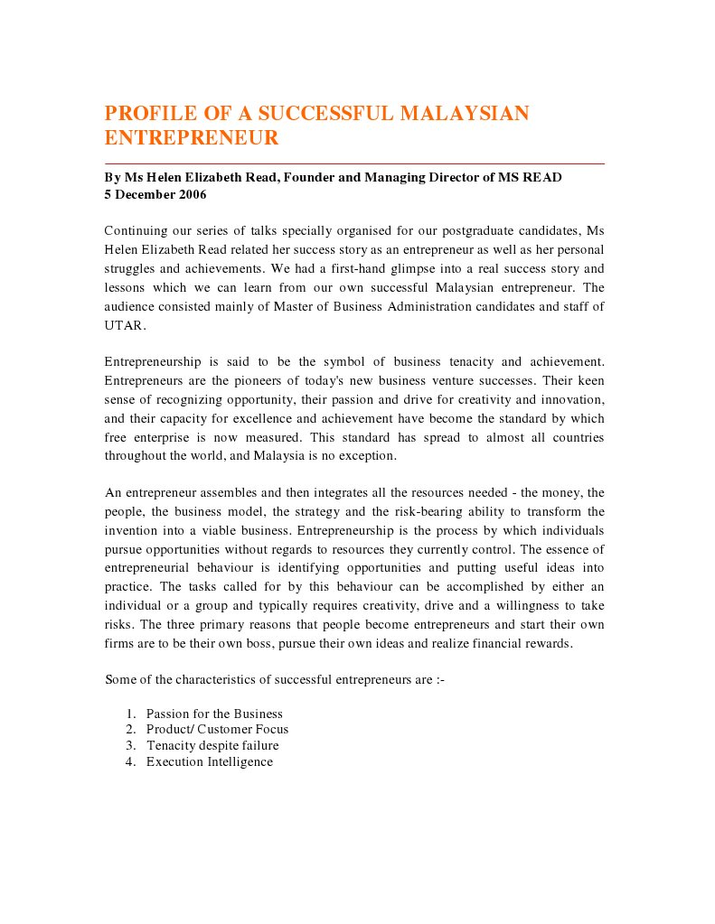 Profile of A Successful Malaysian Entrepreneur | PDF
