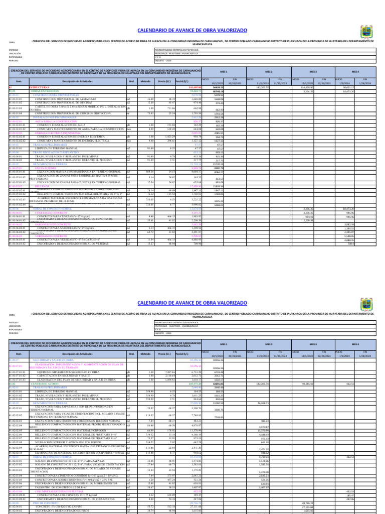 CRONOGRAMA VALORIZADO Deobra | PDF | Ingeniería de Edificación | Bienes raíces