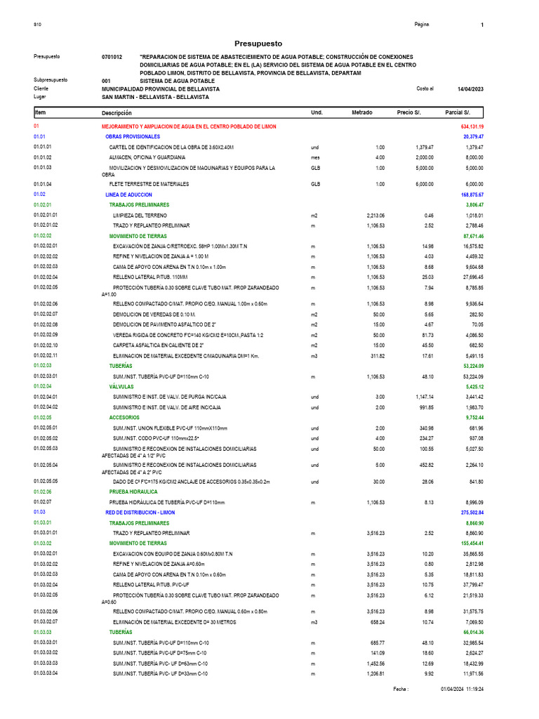 Presupuestocliente | PDF | Ingeniería mecánica | Materiales de construcción