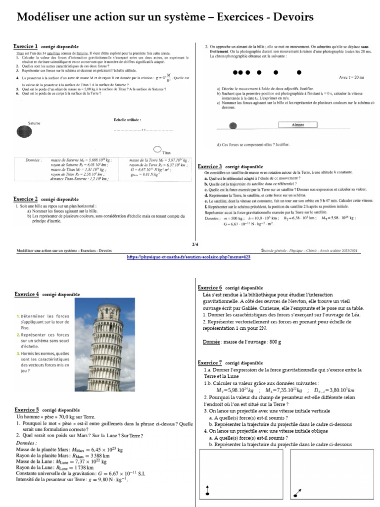 Exercices corrigés : Modélisation système | PDF | Gravité | Grandeur ...