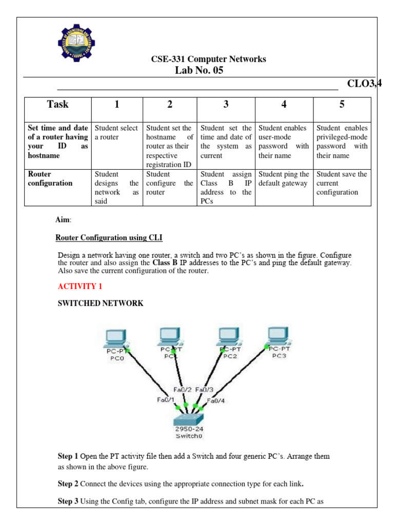 Manual Configuration of Switch and Routers Through CLI Remote Login | PDF | Router (Computing ...