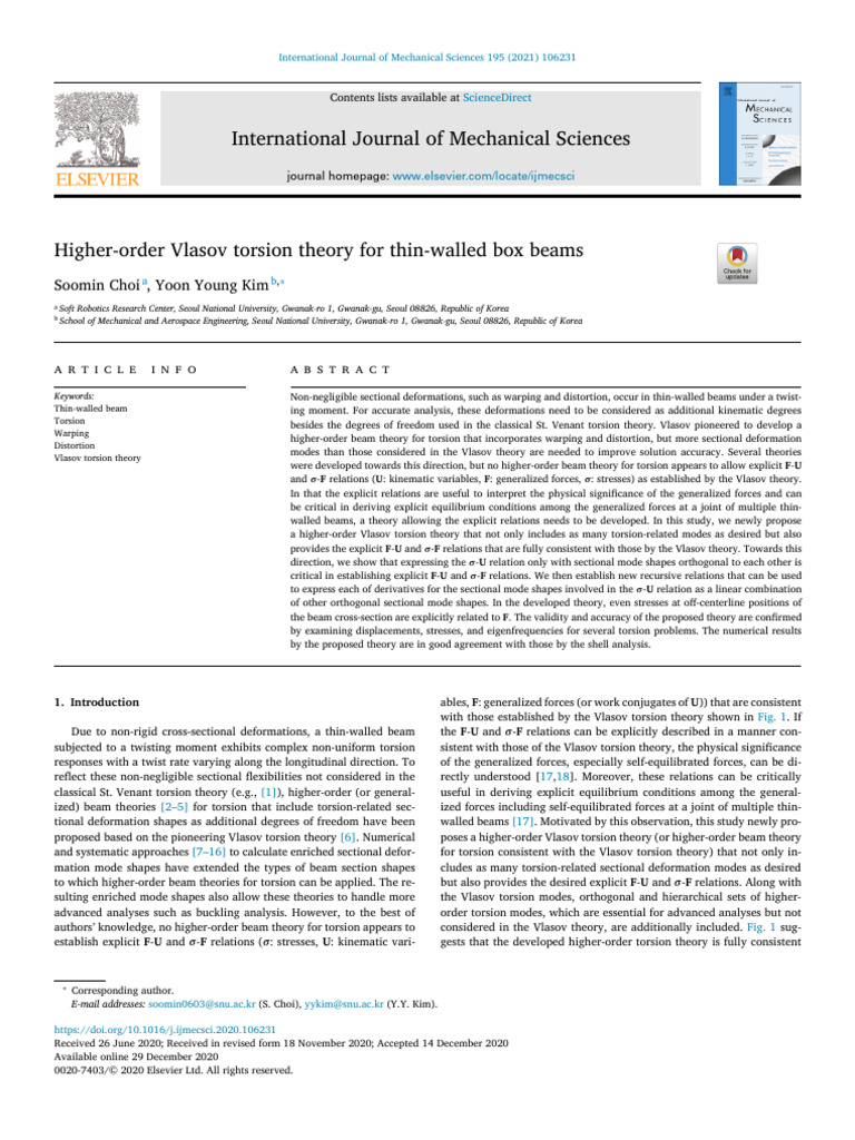 Higher-Order Vlasov Torsion Theory For Thin-Walled Box Beams | PDF | Bending | Beam (Structure)