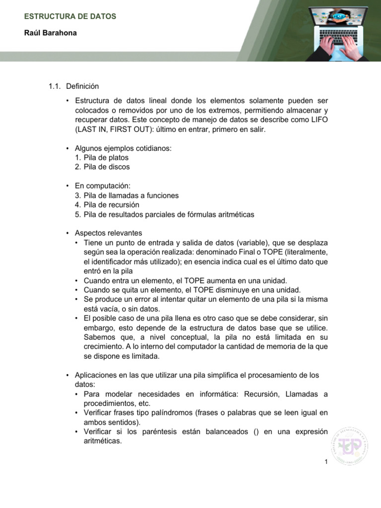 Estructura de Datos: Pila LIFO en Informática | PDF | Ciencias de la Computación | Programación ...