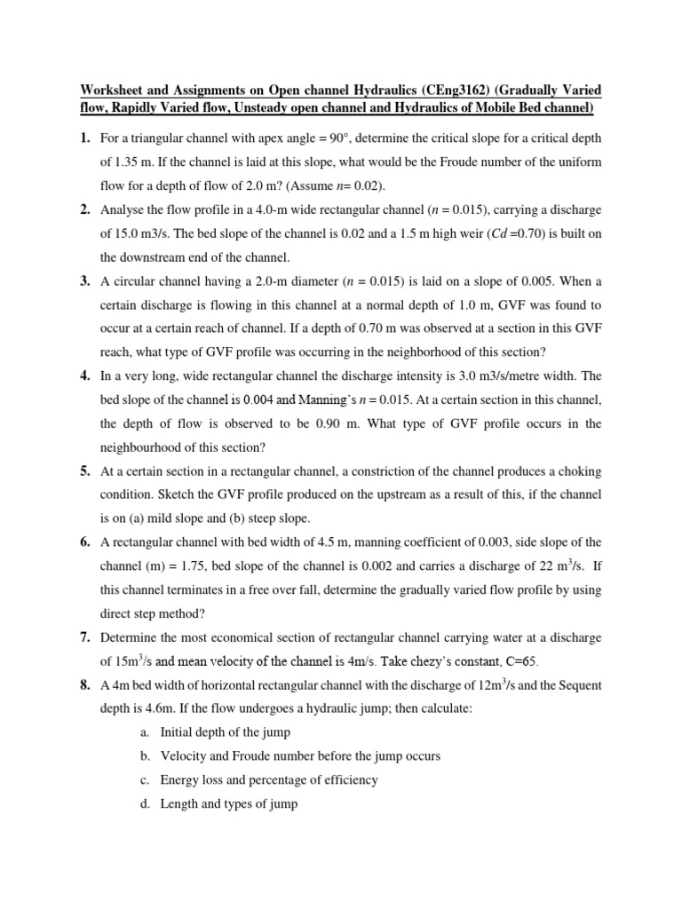 Open Channel Flow Analysis Worksheet | PDF | Spillway | Hydrology