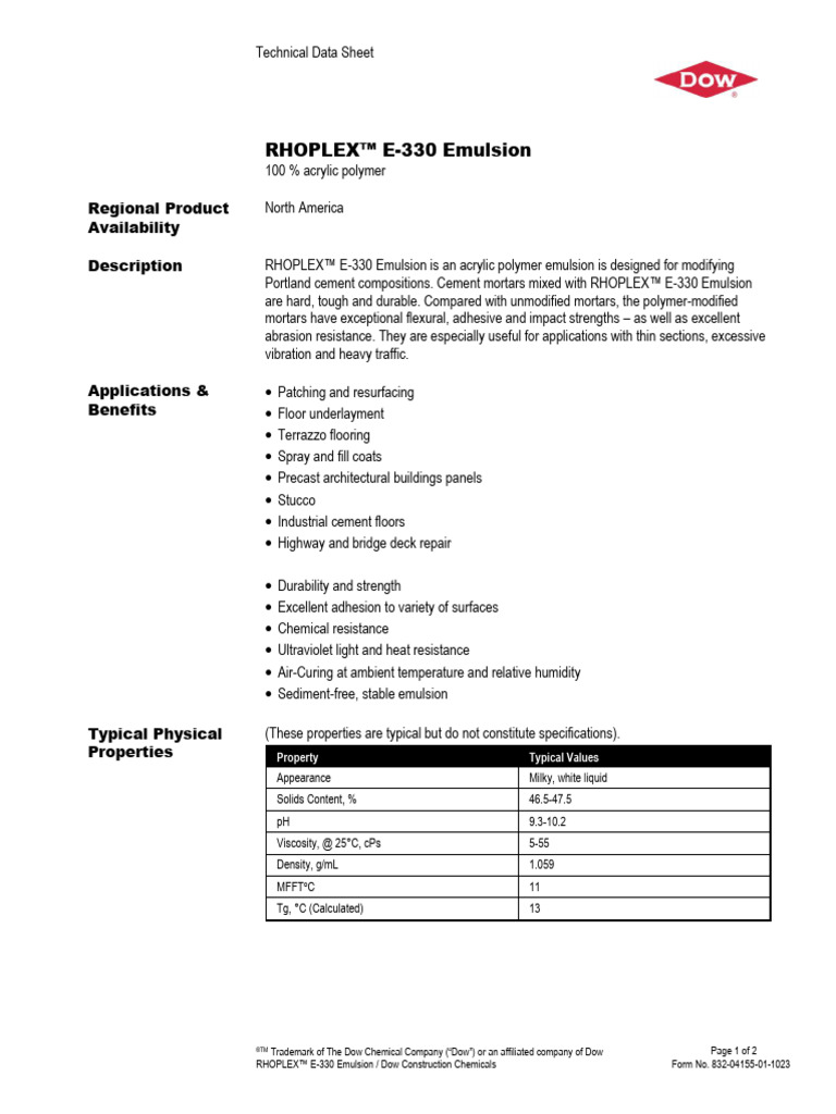 832 04155 01 Rhoplex e 330 Emulsion | PDF | Waste Management | Poly ...