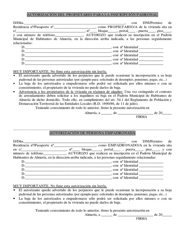Autorizacion Inscripcion Padronal | PDF | Documento | Gobierno y personalidad