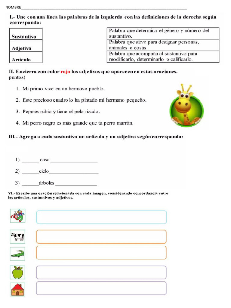 Evaluacion Sobre Articulo, Sustantivos y Adjetivos | PDF | Sustantivo ...